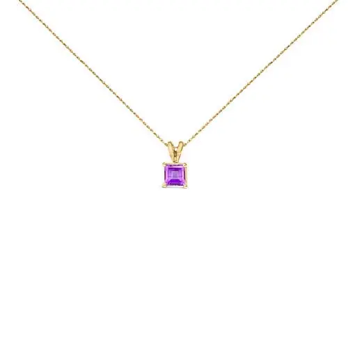 HAUS OF BRILLIANCE 14k Gold Gemstone Solitaire Pendant Necklace - Purple Amethyst | Yellow
